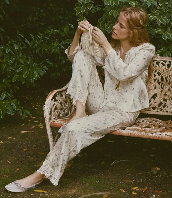 DÔEN Felise Pant Floral Silk Satin With Lace Trim