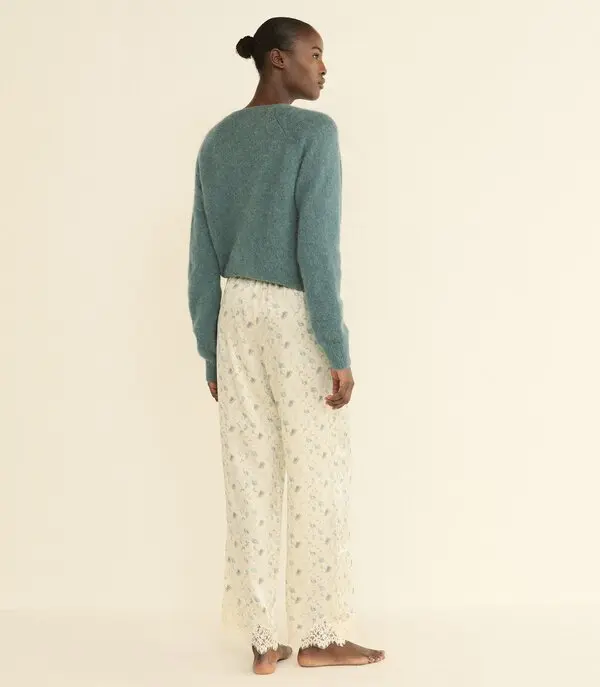 DÔEN Felise Pant Floral Silk Satin With Lace Trim