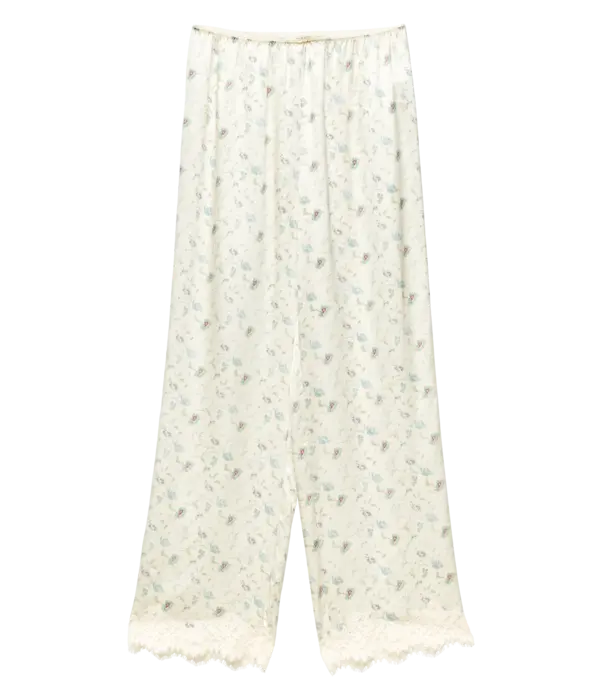 DÔEN Felise Pant Floral Silk Satin With Lace Trim