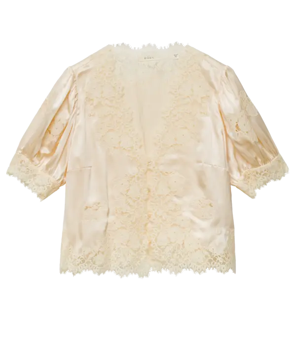 DÔEN Idella Silk Satin Top With Lace Trim