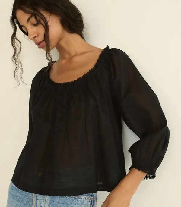 DÔEN Florine Embroidered Cotton Voile Top