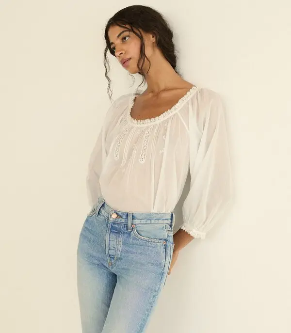 DÔEN Florine Top Organic Cotton Embroidered Blouse