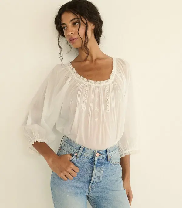 DÔEN Florine Top Organic Cotton Embroidered Blouse