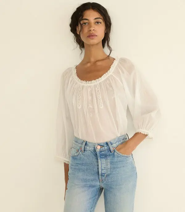 DÔEN Florine Top Organic Cotton Embroidered Blouse