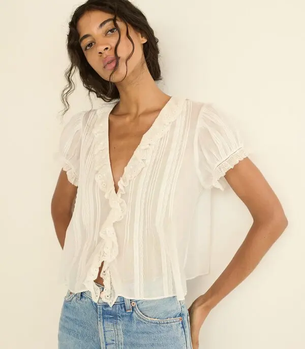 DÔEN Helena Organic Cotton Voile Ruffled Blouse With Mother-of-pearl Buttons