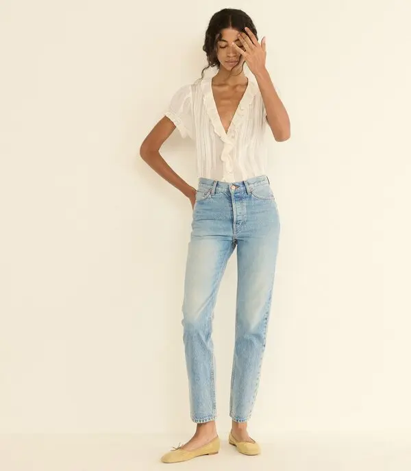 DÔEN Helena Organic Cotton Voile Ruffled Blouse With Mother-of-pearl Buttons
