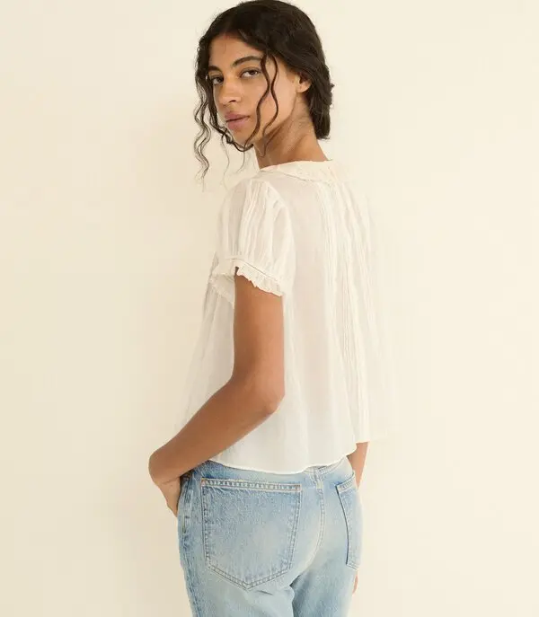 DÔEN Helena Organic Cotton Voile Ruffled Blouse With Mother-of-pearl Buttons