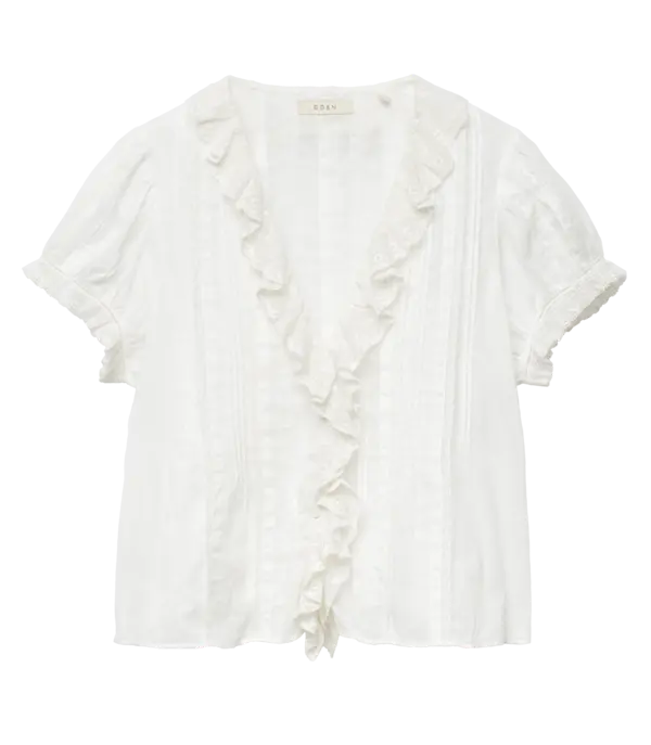DÔEN Helena Organic Cotton Voile Ruffled Blouse With Mother-of-pearl Buttons