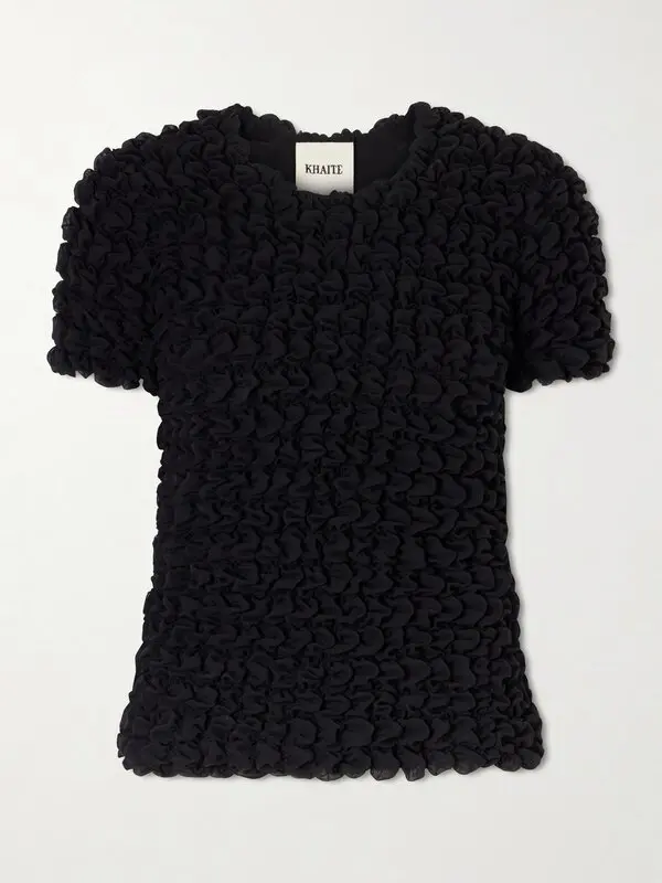 Khaite Polly Ruched Silk-chiffon Top - Black