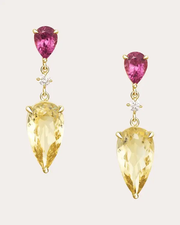 YI COLLECTION Rhodolite & Heliodor Dewdrop Drop Earrings
