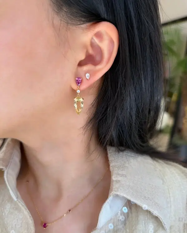 YI COLLECTION Rhodolite & Heliodor Dewdrop Drop Earrings