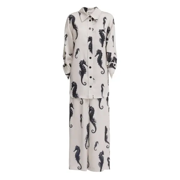 JULIA ALLERT Seahorse Print Silk Blend Co-ord Set - White