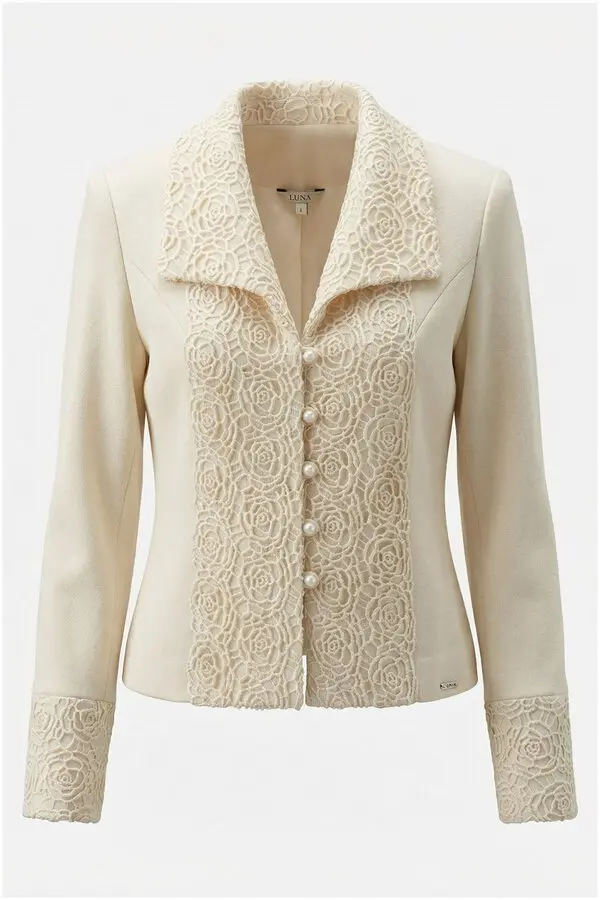 LUNA FASHION HOUSE Ivory Tailored Lace Blazer