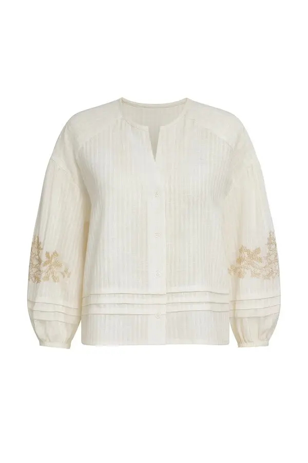 EXQUISE Long Sleeve Embroidered Blouse