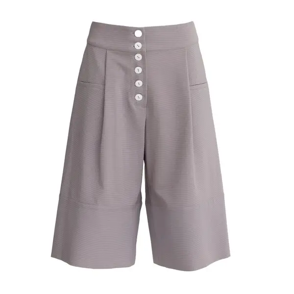 JULIA ALLERT Button Front Wide Leg Bermuda Shorts - Brown