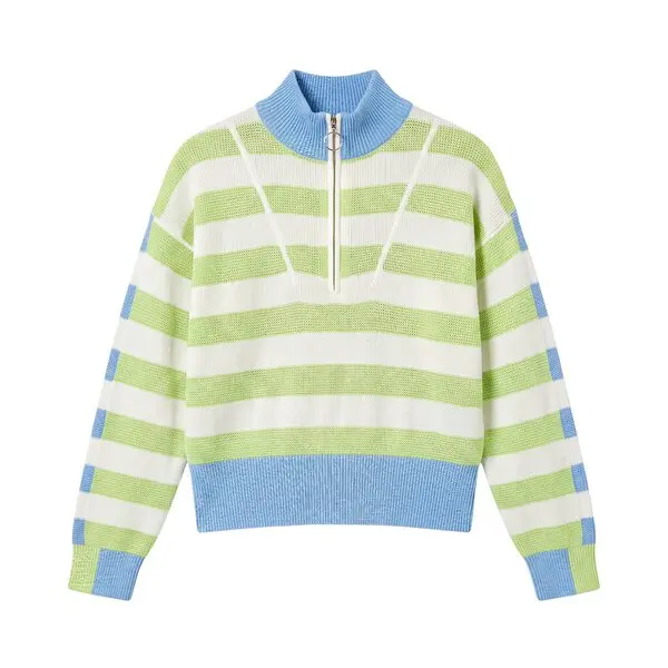 BRODIE CASHMERE Mesh Stripe Half Zip