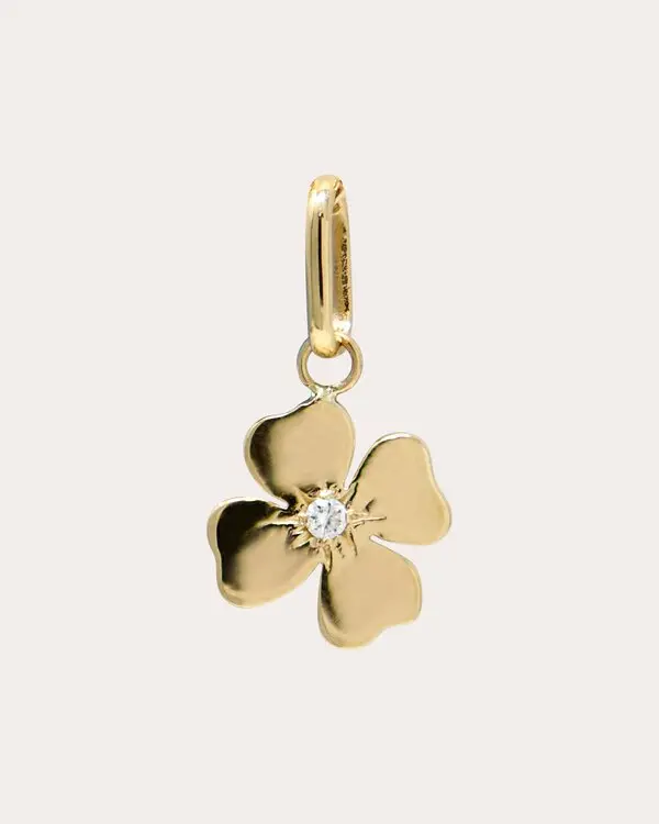 Anzie Diamond Love Letter Clover Charm - Gold