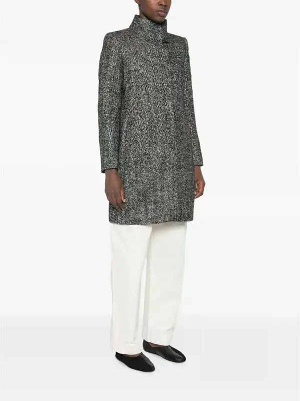 FAY Herringbone Pattern Funnel-neck Coat