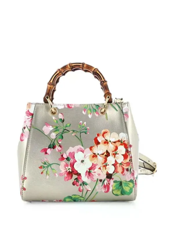 Gucci Bamboo Shopper Blooms Print Leather Mini Tote Bag