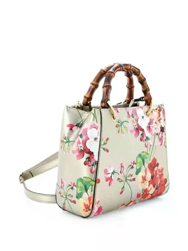 Gucci Bamboo Shopper Blooms Print Leather Mini Tote Bag
