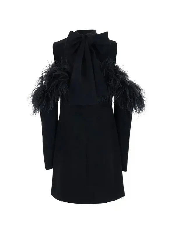 P.a.r.o.s.h Feather-trim Cold-shoulder Mini Dress