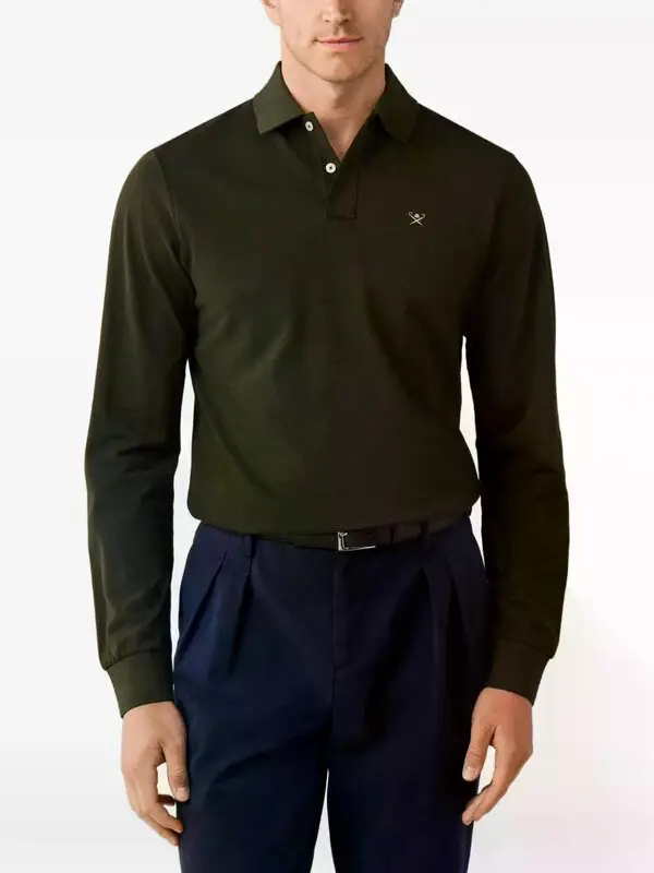 HACKETT LONDON Logo-embroidered Long-sleeve Polo Shirt