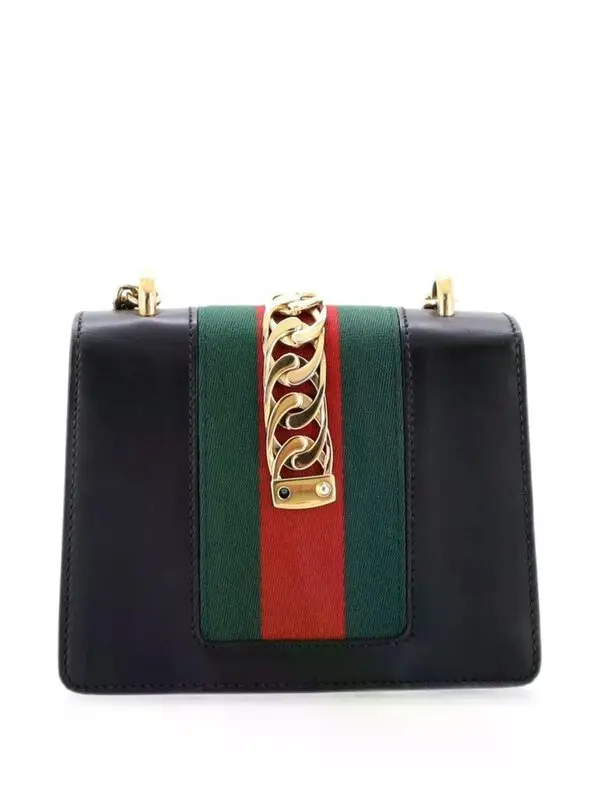 Gucci Sylvie Chain Shoulder Bag Leather Mini Crossbody Bag - Black