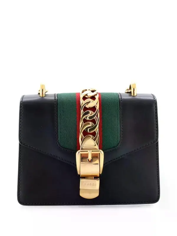 Gucci Sylvie Chain Shoulder Bag Leather Mini Crossbody Bag - Black