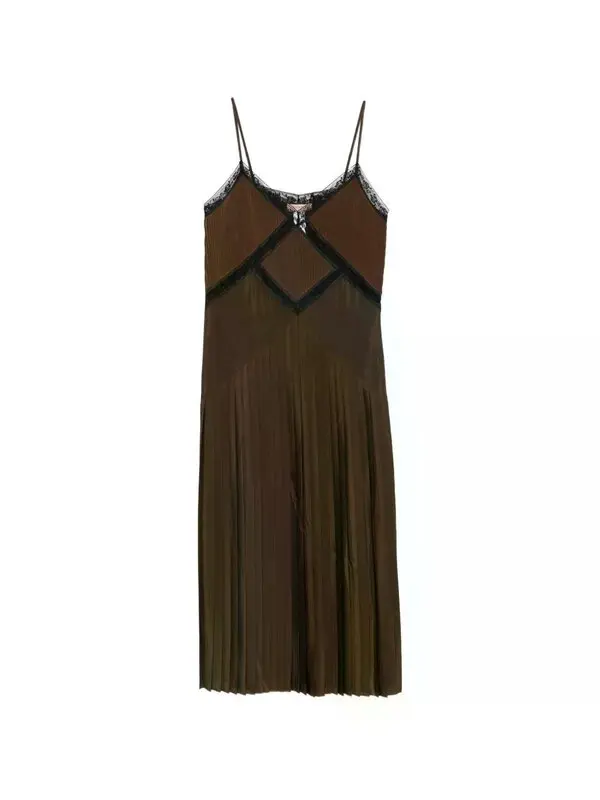 TWINSET Lace-trim Pleated Midi Dress - Brown
