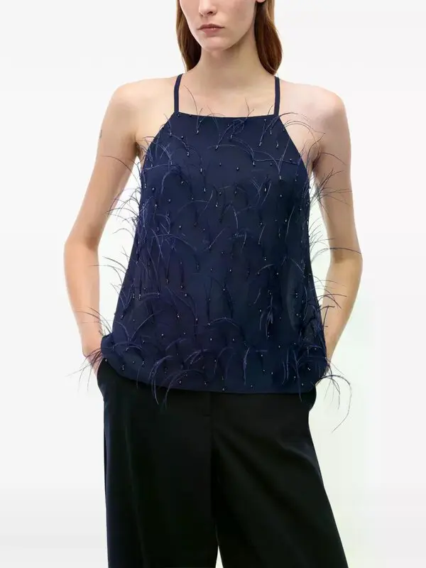 Pinko Feather-trim Embellished Top - Blue