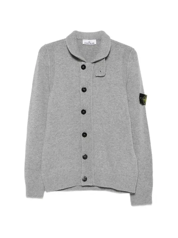Stone Island Logo Patch High Neck Button-up Sweater - Grey