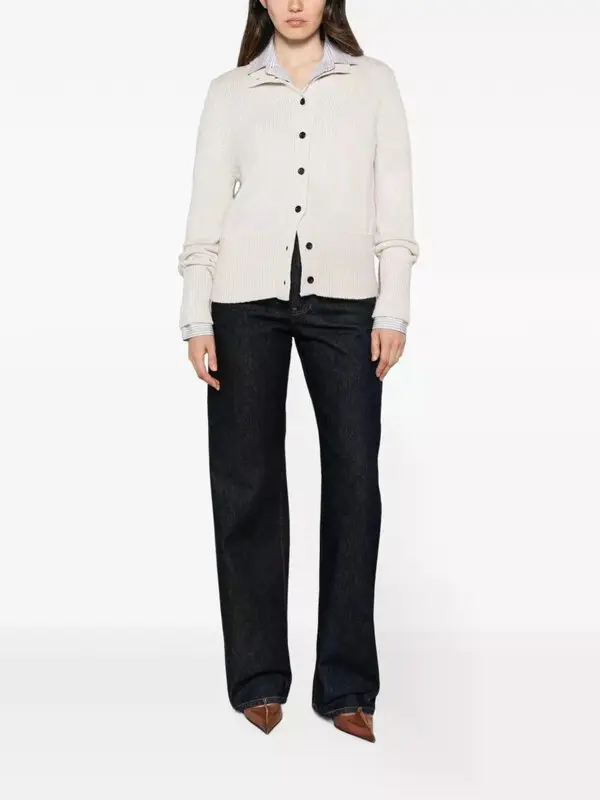 HUGENBERG Ribbed-knit High-neck Cardigan