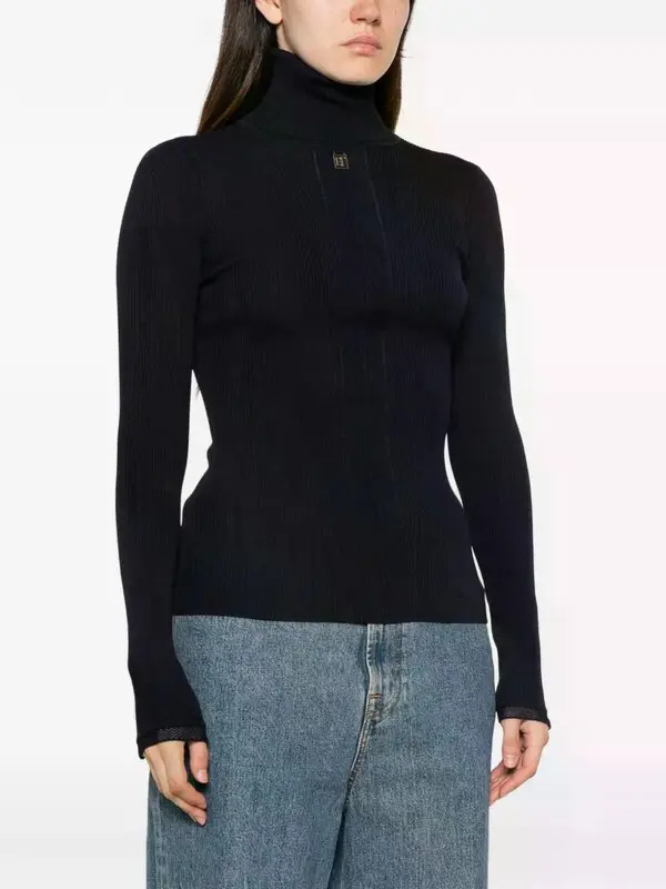Elisabetta Franchi Logo Plaque Ribbed Roll Neck Sweater - Blue