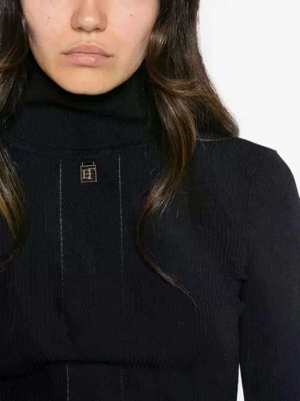 Elisabetta Franchi Logo Plaque Ribbed Roll Neck Sweater - Blue