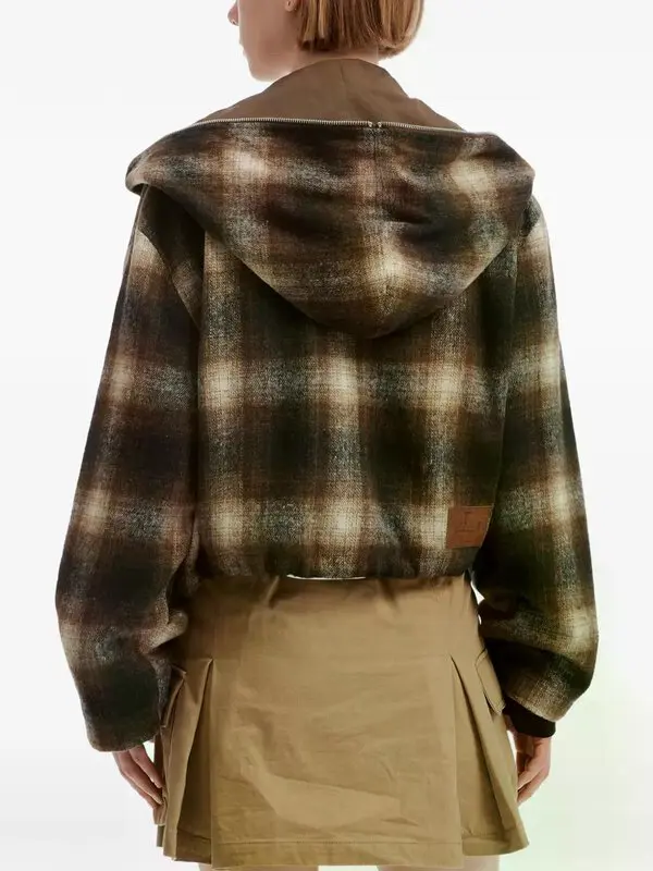 Izzue Check-pattern Heart-patch Cropped Jacket