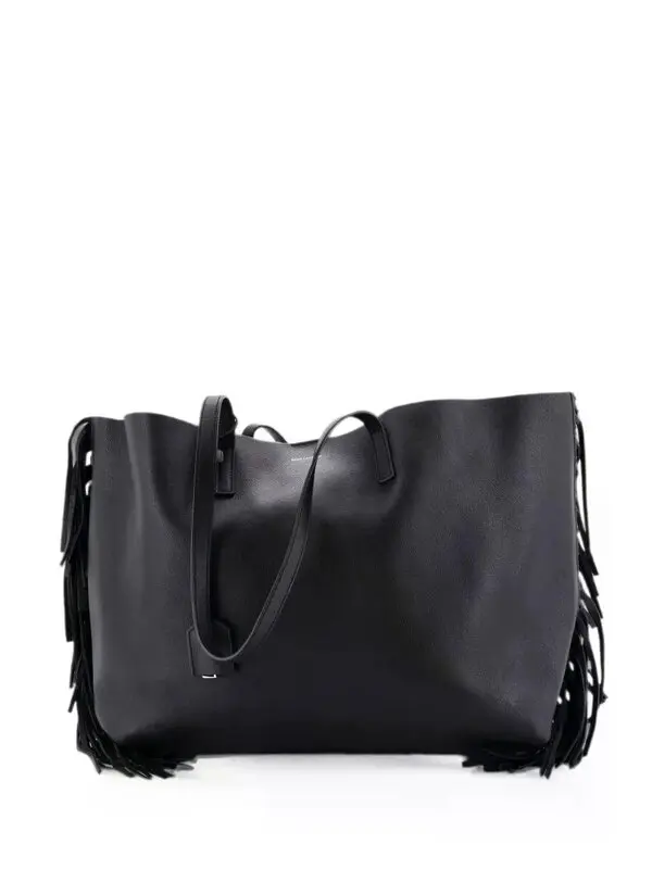 Saint Laurent Fringe Shopper Leather Large Tote Bag - Black