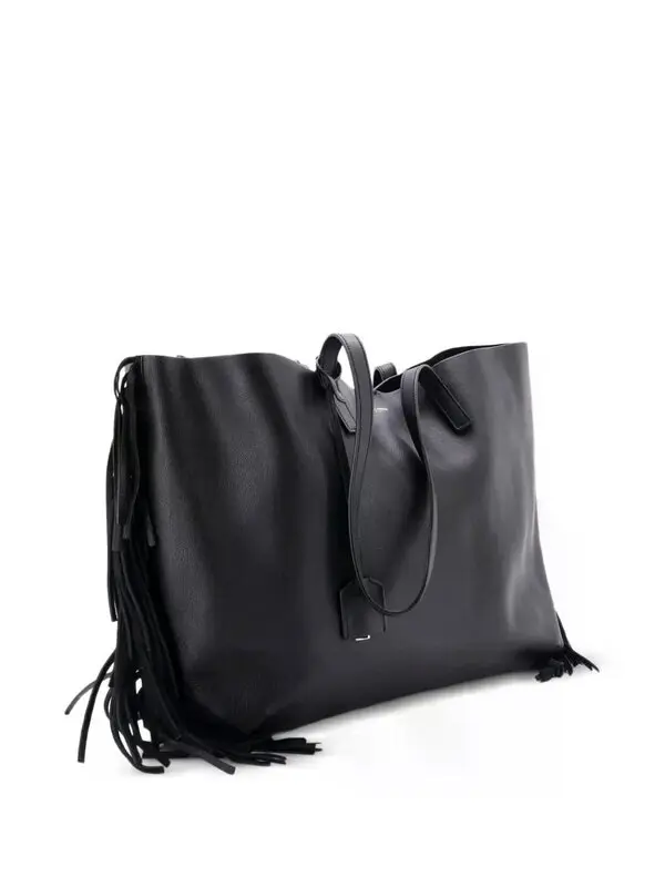 Saint Laurent Fringe Shopper Leather Large Tote Bag - Black