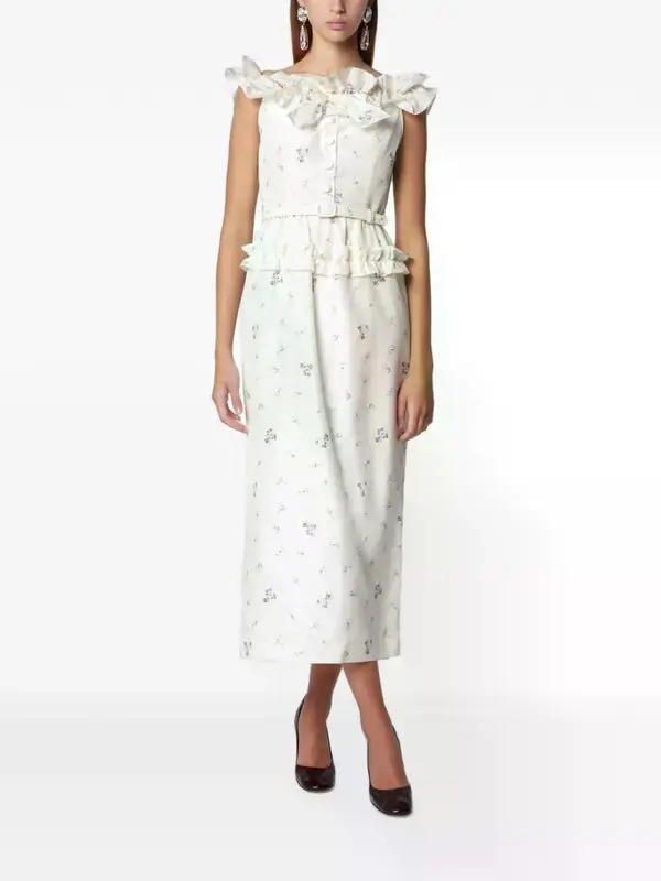 Alessandra Rich Ruffled Floral-print Dress - White