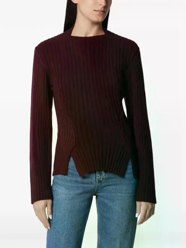 Victoria Beckham Ribbed Knit Crew Neck With Side Slits