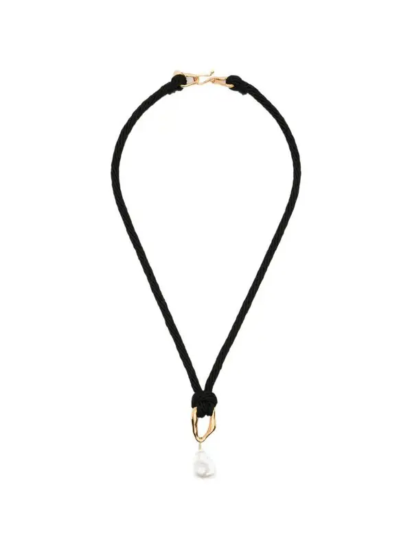FORTE_FORTE Black Pearl Pendant Cord Necklace - Gold