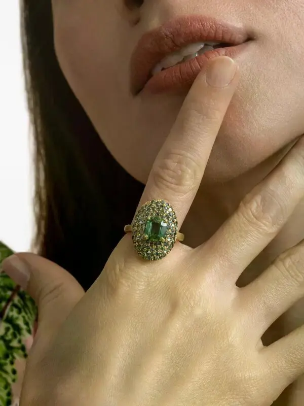 LEIGH MAXWELL Green Tourmaline And Sapphire Shield Ring - Gold