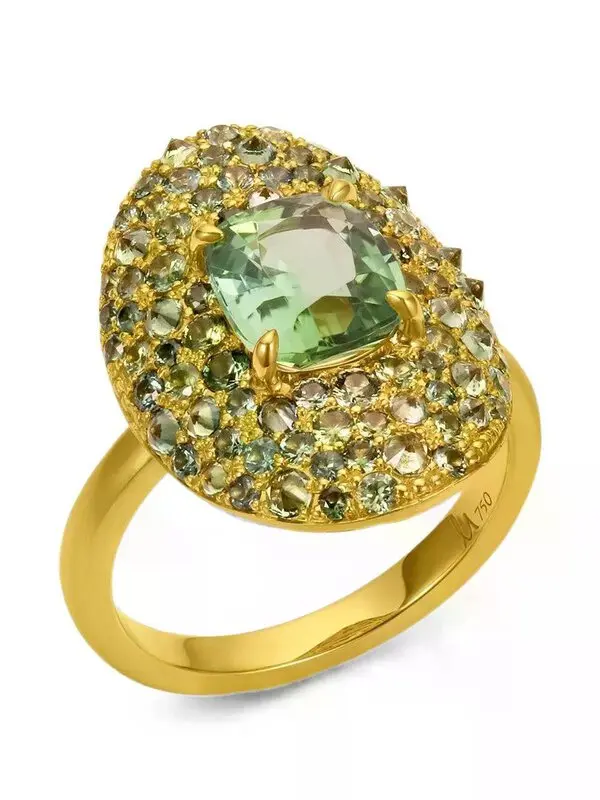 LEIGH MAXWELL Green Tourmaline And Sapphire Shield Ring