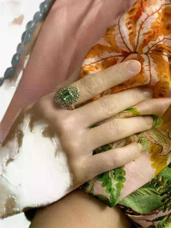 LEIGH MAXWELL Green Tourmaline And Sapphire Shield Ring