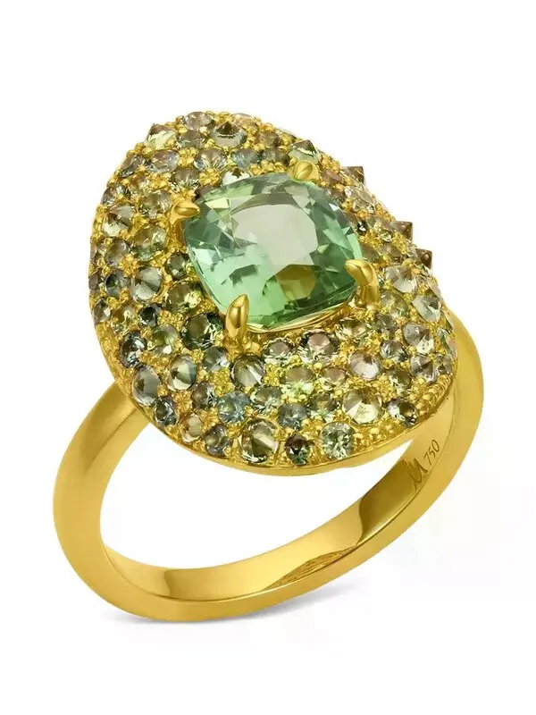 LEIGH MAXWELL Green Tourmaline And Sapphire Shield Ring