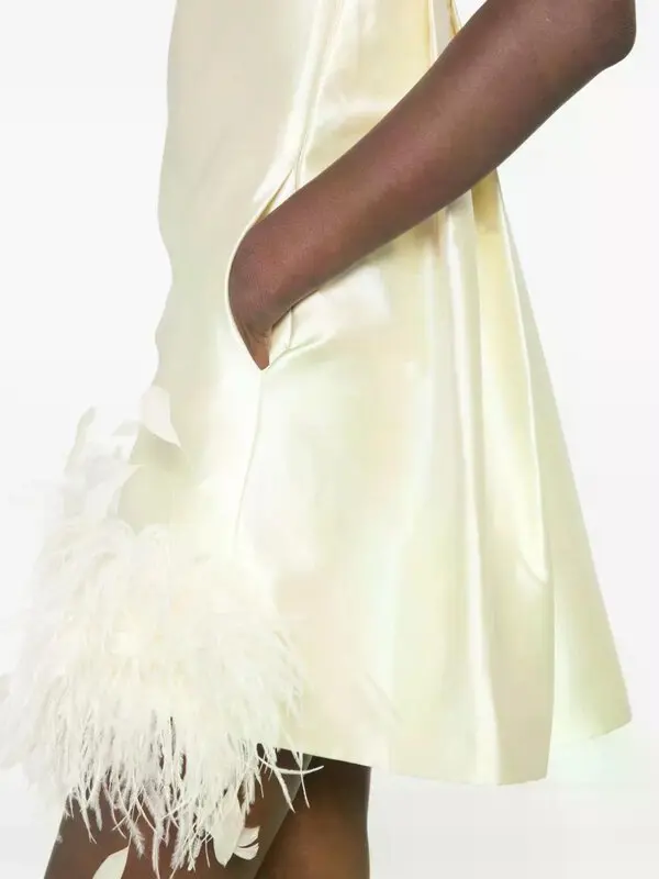 SELF-PORTRAIT Feather-trim Halterneck Mini Dress - Neutrals