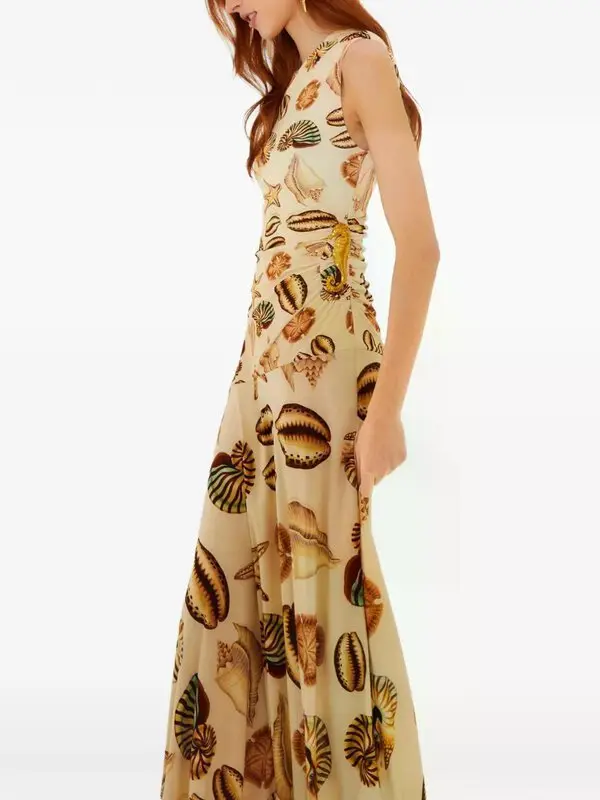 Farm Rio Sand Marine Shells Tassel One-shoulder Maxi Dress