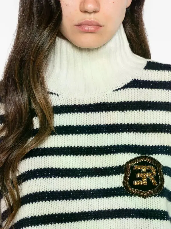 ERMANNO FIRENZE Striped Logo-patch Roll Neck Sweater
