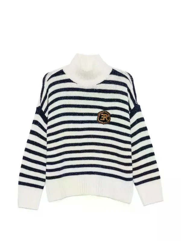ERMANNO FIRENZE Striped Logo-patch Roll Neck Sweater - White