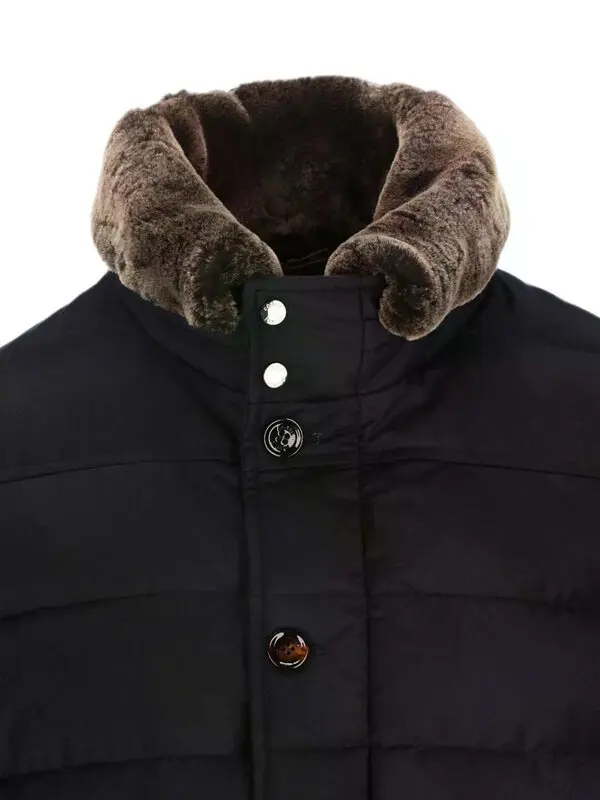 MOORER Padded Faux-fur Trimmed High Neck Coat
