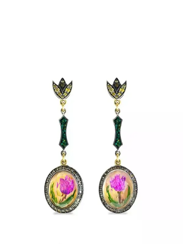 SEVAN BIÇAKÇI Diamond And Carved Stone Drop Earrings - Yellow